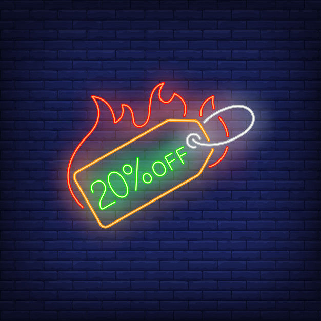 Neon 20% Discount Sign On Fire | Make Neon Sign — make neon sign