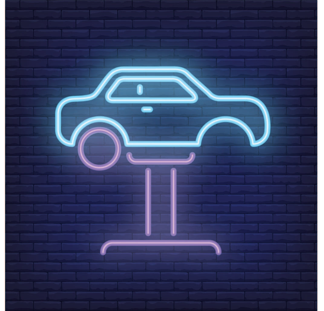 Car On Auto Lift Neon Sign — make neon sign