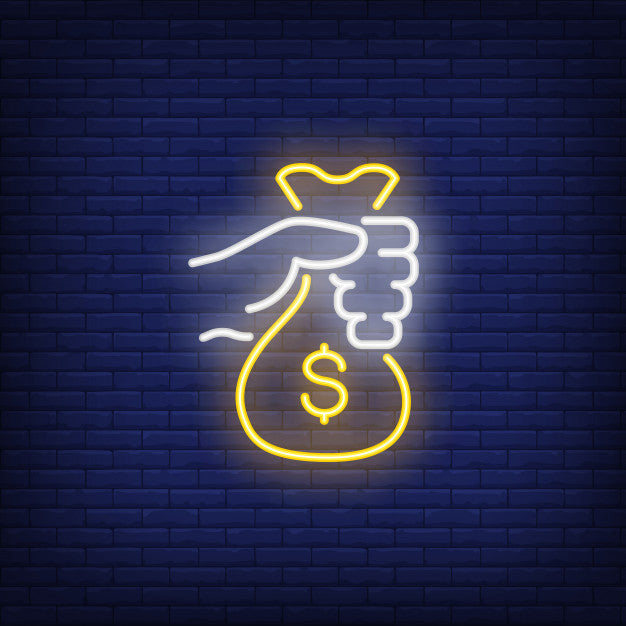 Hand Holding Money Bag Neon Sign — make neon sign