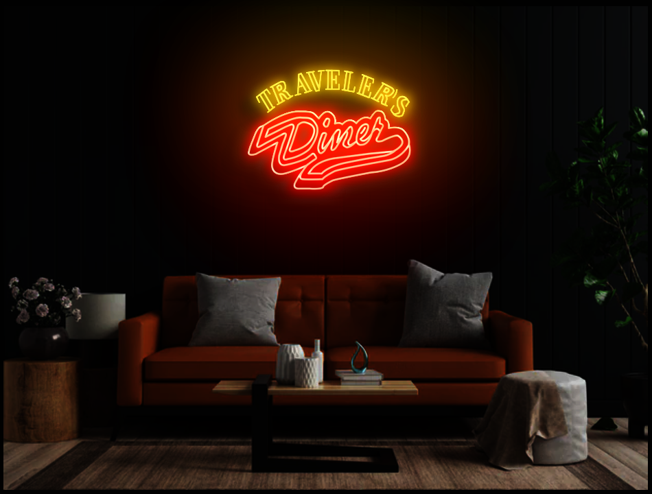 Traveler's Diner Neon Sign 35x26 inches — make neon sign