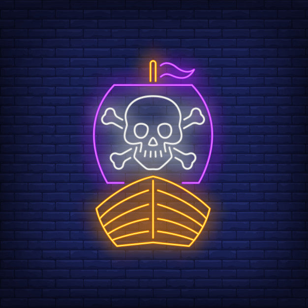 Pirate Ship With Skull And Crossbones On Sail Neon Sign — make neon sign