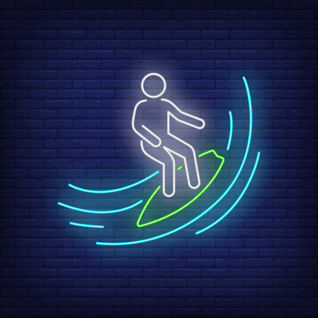 Stick Man Surfing On Wave Neon Sign — make neon sign