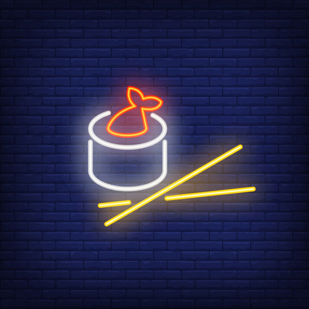 Sushi Roll With Fish And Chopsticks Neon Sign — make neon sign