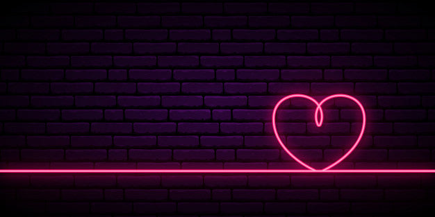 Valentine's Background With Pink Heart In One Line Neon Sign — make ...